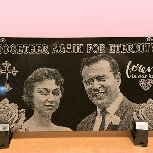 Custom Black Granite Human Memorial Stone With Two Holders, Human ...