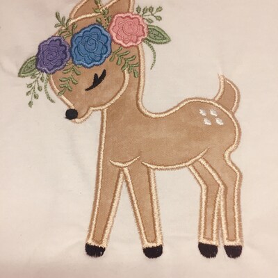 Floral Fawn Applique Design Baby Deer With Floral Crown Instant ...
