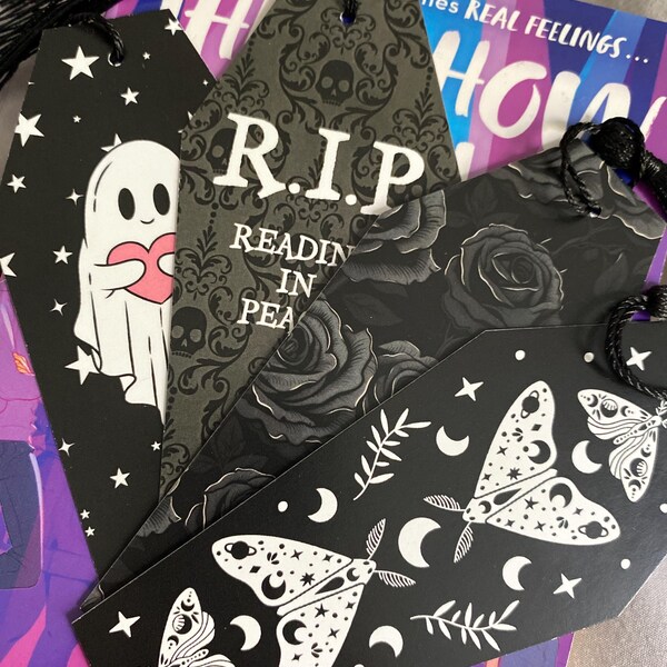 Coffin Shaped RIP Reading in Peace Bookmark, Goth, Tassel, Shaped ...
