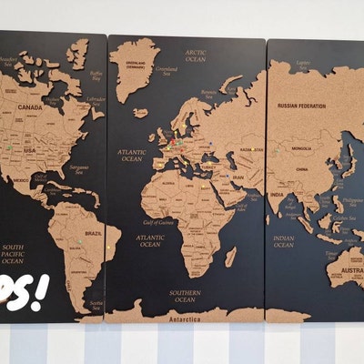 World Map Push Pin World Map Wall Art Wooden Travel Map - Etsy