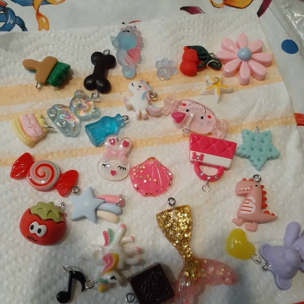 Cute Charm Mix - 50 Pc Variety of Animal Food Kawaii Cabochon Pendants ...