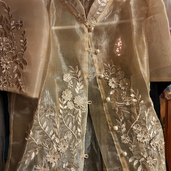 Chinese Collar Filipiniana Organza Top With Imelda Sleeves - Etsy