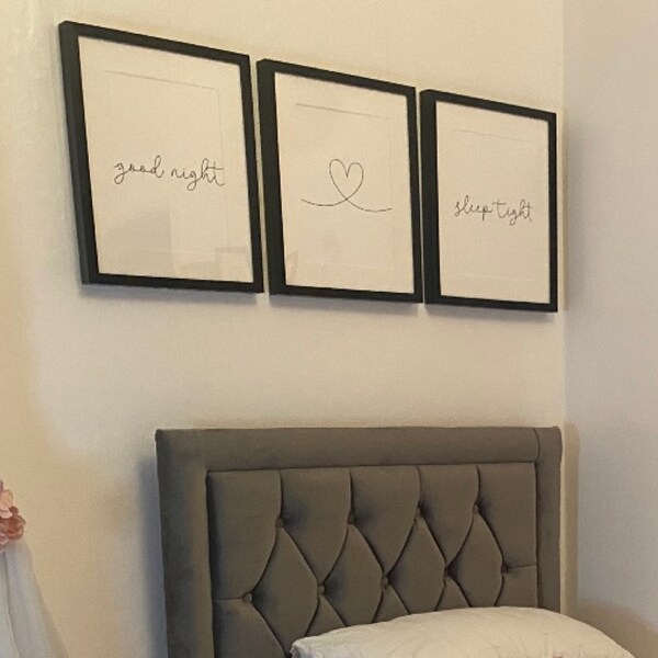 Good Night Sleep Tight Heart Prints, Set of 3, Bedroom Prints, Sleep ...