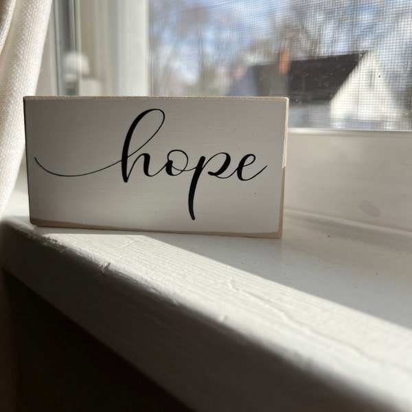 Mini Wood Sign, Hope Simple Cursive Sign, Tiered Tray Sign, Farmhouse ...