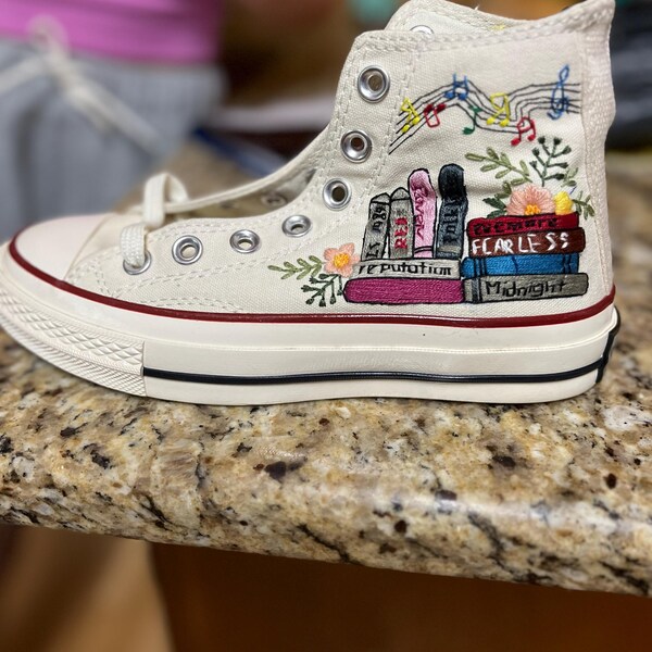 Embroidery Snake Converse, Fall Vibes Design Sneaker, Autumn Flowers ...