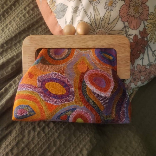 20cm TIMBER Wood Frame / Square Clutch Purse With Wood Bead Feature ...