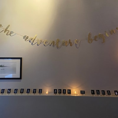 The Adventure Begins Banner, Baby Shower Banner, Wedding Banner, Gold ...