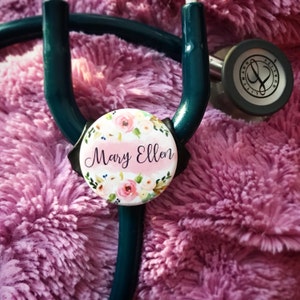 Pink Floral Wreath Stethoscope ID Tag - Cardiology Stethoscope ID Tag ...