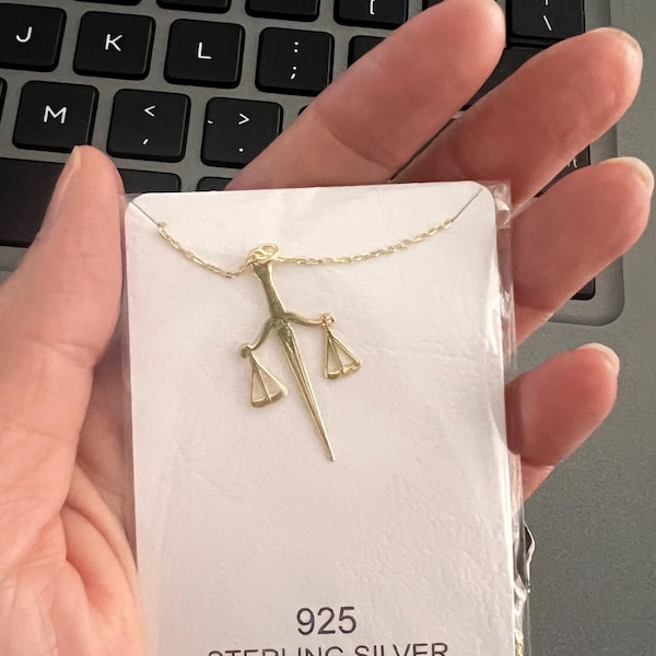 14K Gold Plated Dagger of Justice Libra Zodiac, Handcrafted Jewelry ...