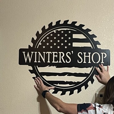 Custom American Flag Workshop Sign Metal Shop Sign Free Shipping Dad ...