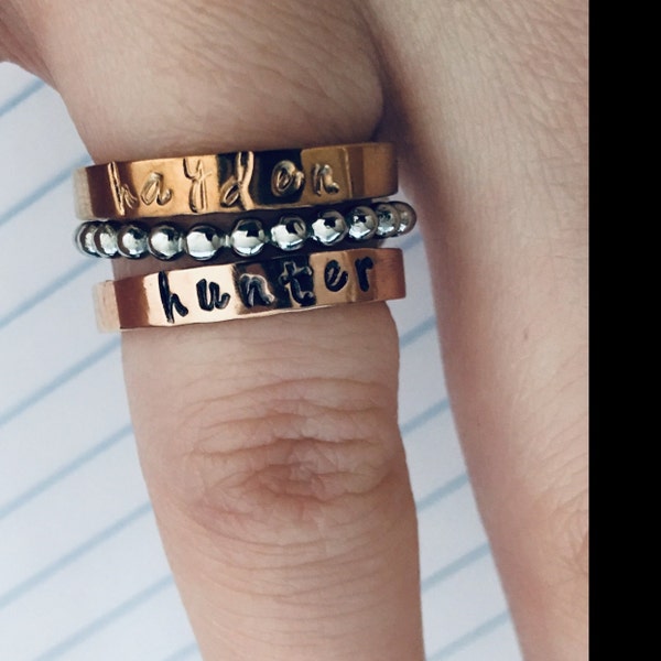 SALE! Stacking Name Ring. Beaded Ring. Dainty Name Ring. Name Ring ...