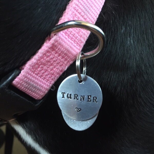 Personalized Aluminum Dog Tag - Hand Stamped Pet Tag - Metal Dog ID Tag ...
