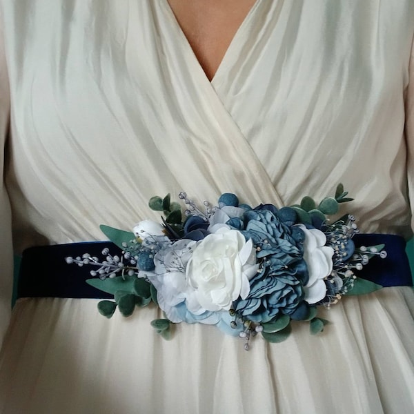 Dusty Blue Wedding Velvet Belt Bridal Accessories Bridesmaid Sash ...