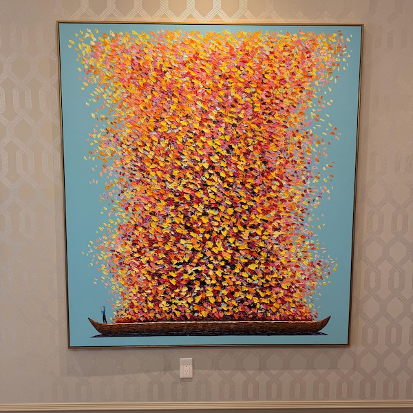 Textured Storm Boat Painting – Blue Wall Art - Etsy