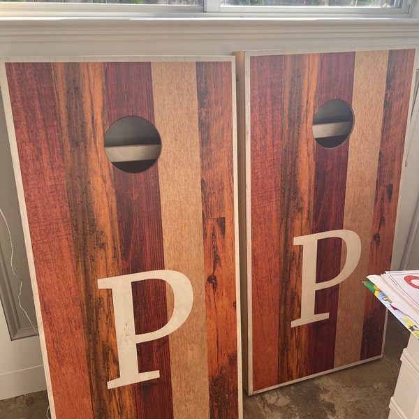 Multicolored Monogram White-washed Stained Cornhole Set With Bags ...