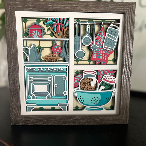 3D Kitchen SVG EPS, Cooking Shadow Box, Layered Cardstock Oven ...