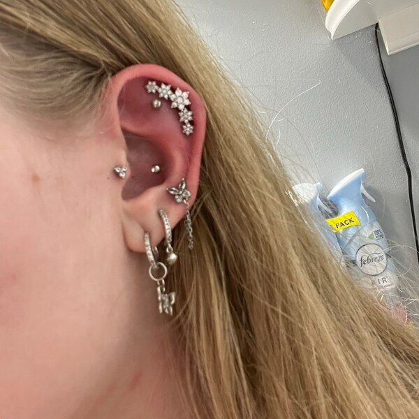 CZ Flower Helix Earring, Curved Cartilage Piercing, 16GA - Etsy