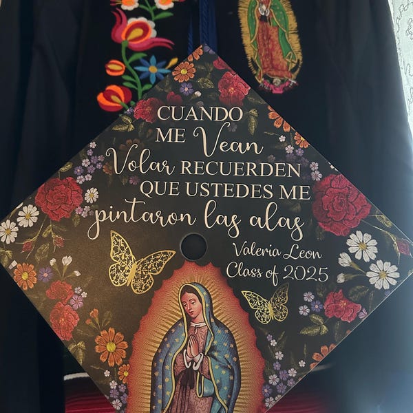 Custom Mexican Graduation Cap Topper, Virgen De Guadalupe Cap Topper ...