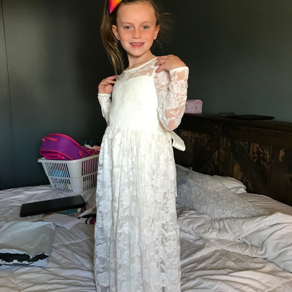 Long Sleeve Lace Flower Girl Dress Boho Flower Girl Dress Boho Flower