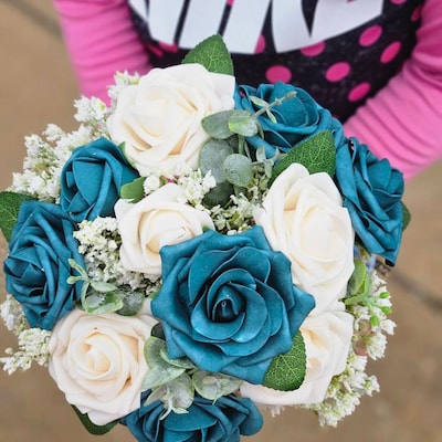 Aqua Turquoise Coral Light Teal Peach Pink Beach Wedding Bouquet Bridal ...