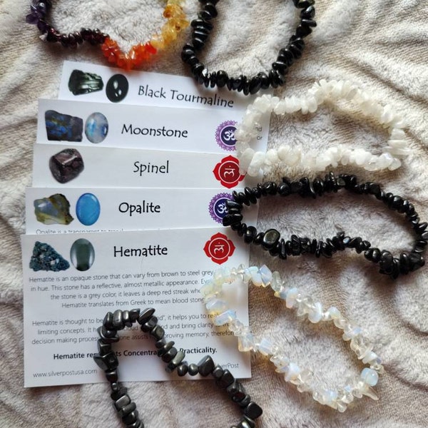 One Hematite Stone Chip Bracelet, Healing and Grounding Bracelet ...