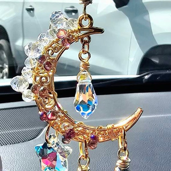 Moon Car Charm, Gold Car Decor, Purple Car Charm, Sparkly Car Charm ...