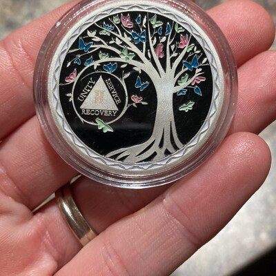 1 Year Sobriety Coin Tree of Life AA Chip 1-40 Years AA Medallion and ...