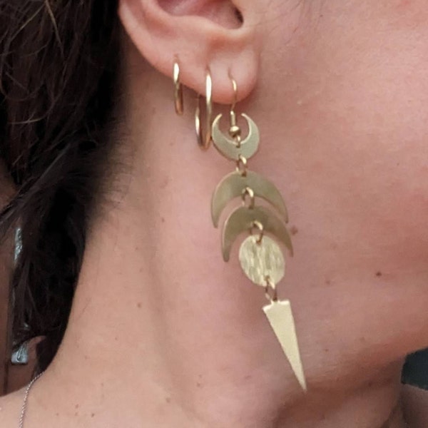 Round Celestial Gold Moon Earrings, Phases of the Moon Boho Jewellery ...