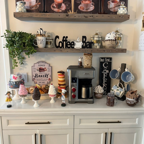 Fresh Brewed Coffee Themed Mini Teapot, Coffee Bar Decor, Tiered Tray ...