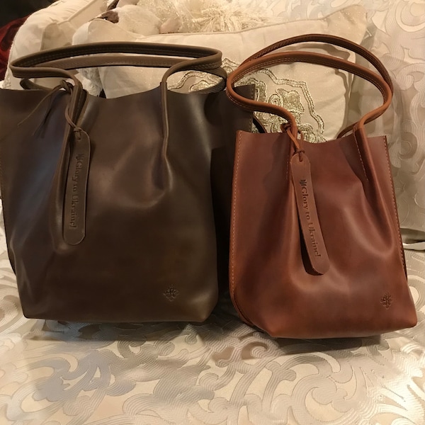 Cognac Leather Tote, Tote Leather Bag, Leather Tote Bag, Small Tote Bag ...