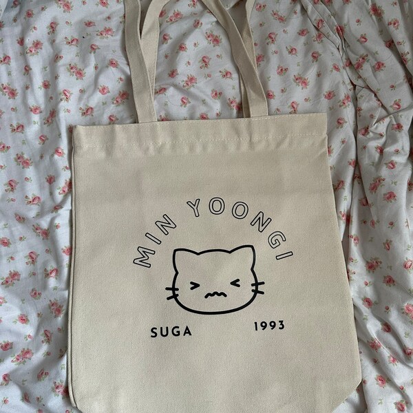 BTS Suga Grumpy Cat Canvas Tote Bag | Shoulder Bag Perfect for ...