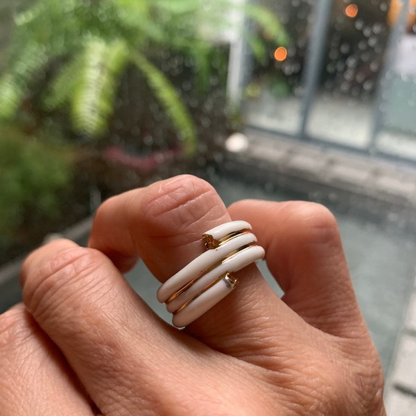Noun, Ring in White Porcelain and Gold, Enameled. Ceramic Jewelry. - Etsy