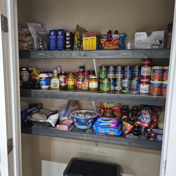 Custom Rustic Gray Wood Shelf Metal Wire Rack Cover Pantry Kitchen Home ...