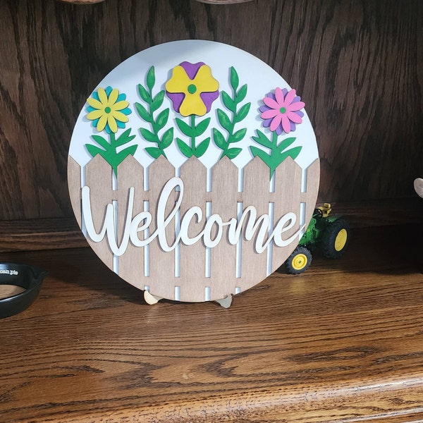 Welcome Fence Flowers Sign, Round Door Hanger SVG, Glowforge Laser Cut ...