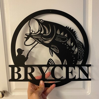 Fish Metal Name Sign, Bass Fishing Metal Monogram, Fishing Gifts for ...