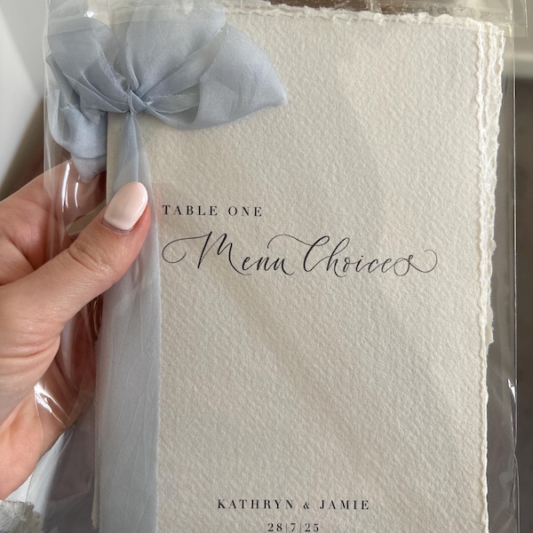 Bespoke Wedding Menu | Cotton Paper Wedding Menu | Handmade Wedding ...