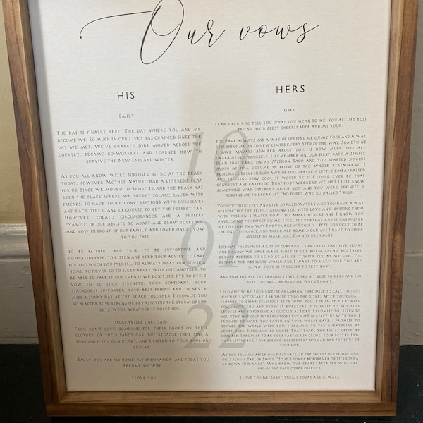 Our Wedding Vows Framed, Date, Custom Hand-made Print on Canvas ...