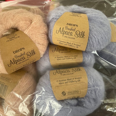 DROPS Brushed Alpaca Silk Knitting Yarn, 20 Shades, 67% Baby Alpaca and ...