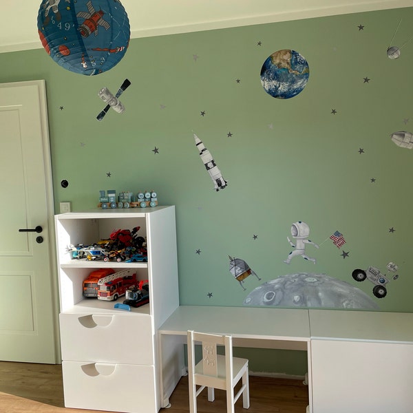 Space Rocket Wall Sticker Moon Travel Mission Landing Rover Satellite ...