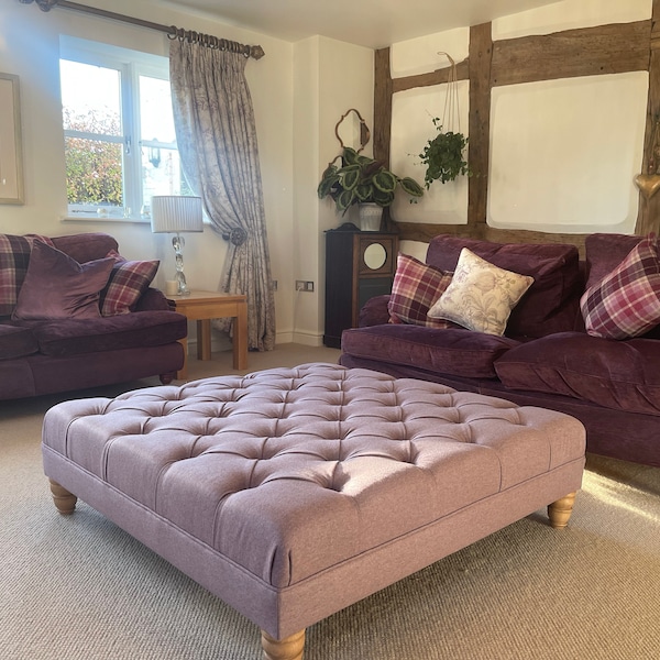 Velvet Chesterfield Ottoman: Deep Buttoned Grey Coffee Table Bench ...