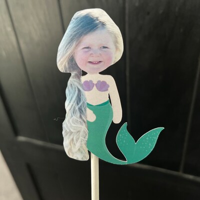 Mermaid Cupcake Toppers Custom With Face for Birthday Party Decorations ...
