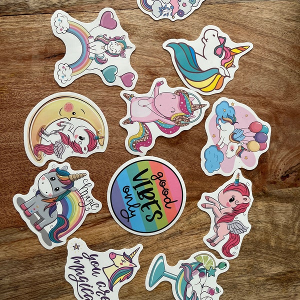 Cute Unicorn Stickers Pack of 10 Assorted Unicorn Sticker for Kids ...