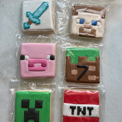 MINECRFT Inspired Vanilla Sugar Cookies CREEPER stampy Cat Tnt Birthday ...