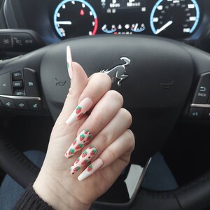 STRAWBERRY CHEESECAKE Set | Luxury Press on Nails | Handpainted Nails ...