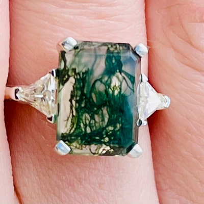 Emerald Cut Lab Created Ruby Engagement Ring for Women, Wedding Ring ...