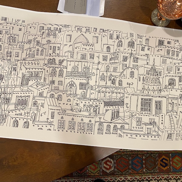 The Persian Bazaar, Line Drawing of Tajrish Bazaar in Tehran With ...