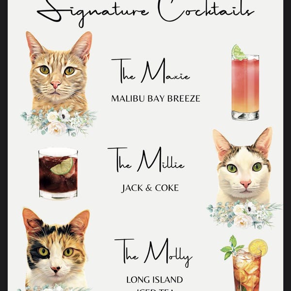 Cat Signature Drink Sign, Dog Signature Drink, Cat Signature Cocktails ...