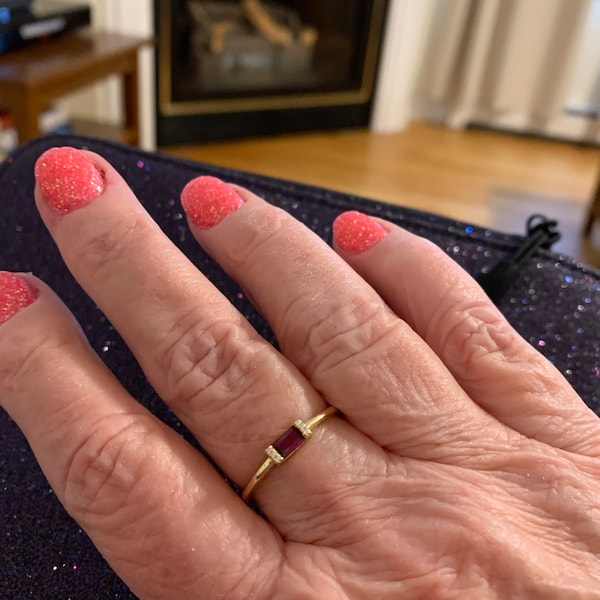 Ruby Dainty Baguette Stacking Ring, Gold Minimalist Ring, Simple Ruby ...