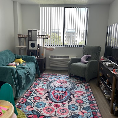 Art Deco House Fly Rug, Bug and Flowers Vintage Rug, Floral Persian Rug ...