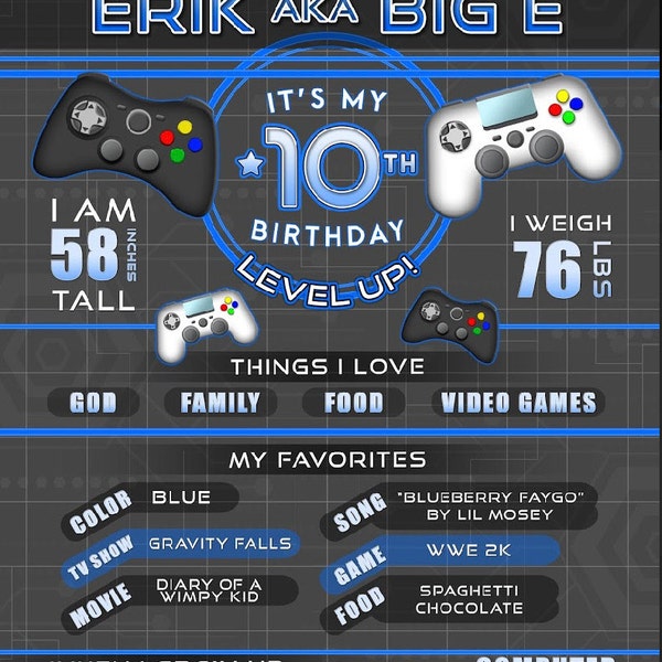 Gamer Milestone Poster, Personalized Video Game Party Gaming Birthday ...